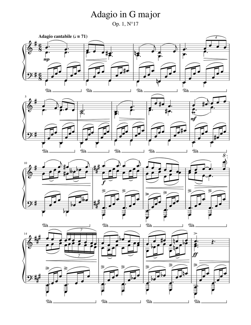 Adagio in G major - Op. 1, N°17 Sheet music for Piano (Solo ...