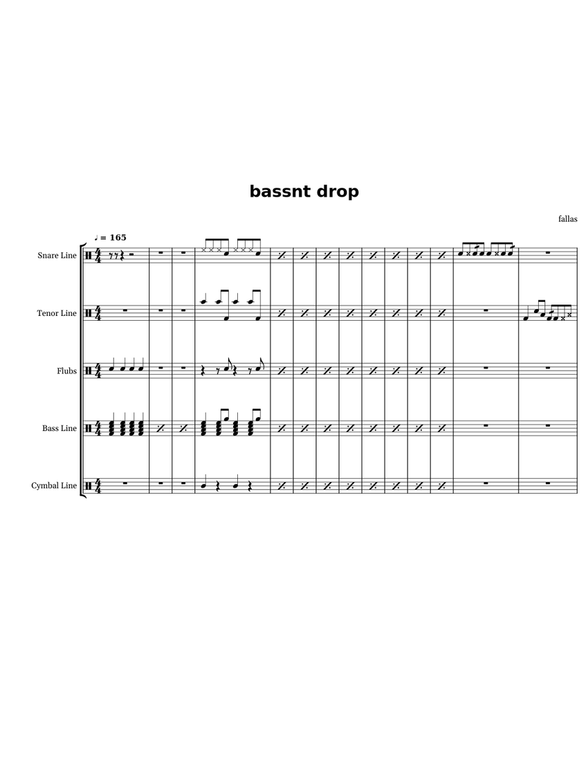 bassnt drop Sheet music for Snare drum, Crash, Tenor drum, Bass drum ...
