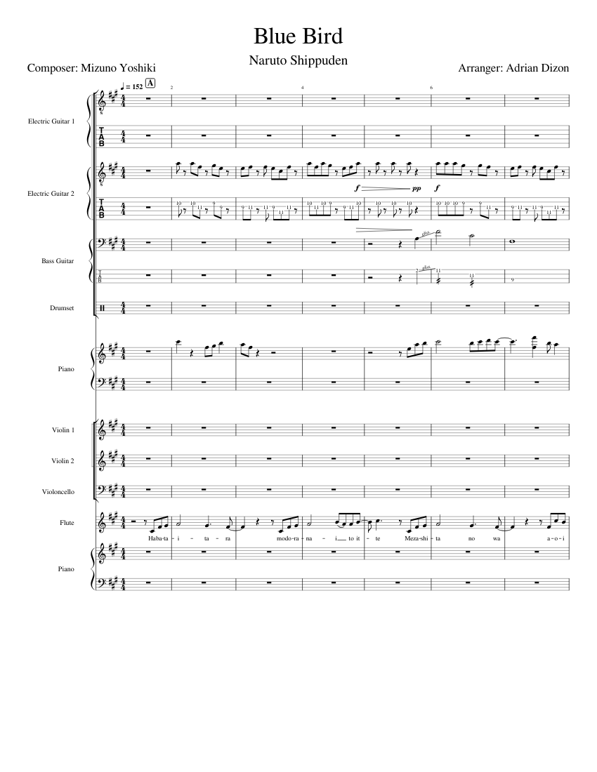 Blue Bird final Sheet Music and Tab for Piano, Flute, Violin, Cello ...