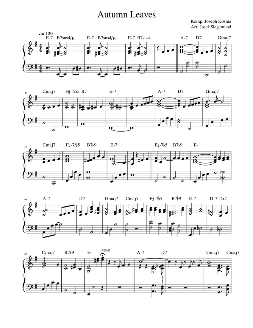 Autumn Leaves Sheet music for Piano (Solo) | Musescore.com
