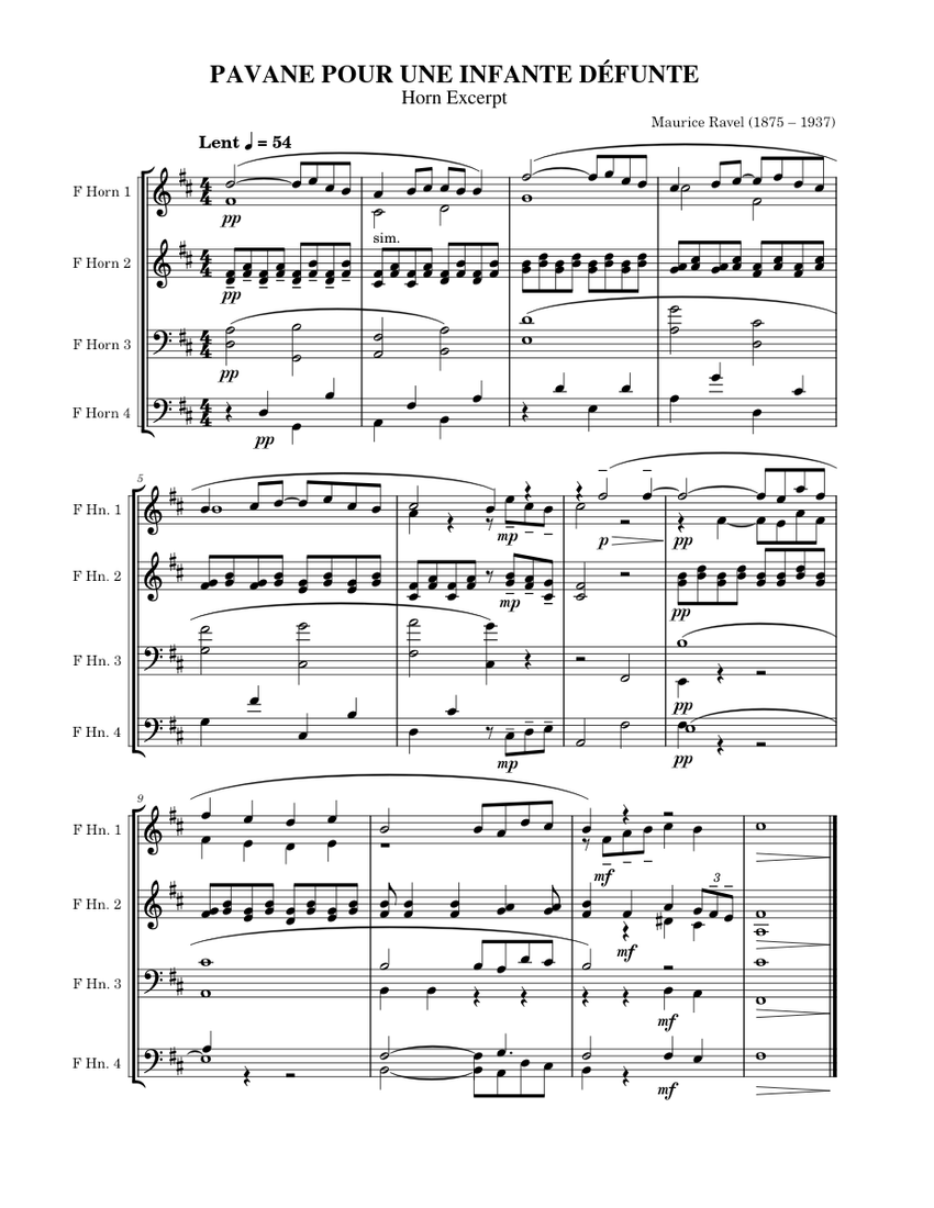 Pavane pour une infante défunte – Maurice Ravel - horn Octet Sheet ...