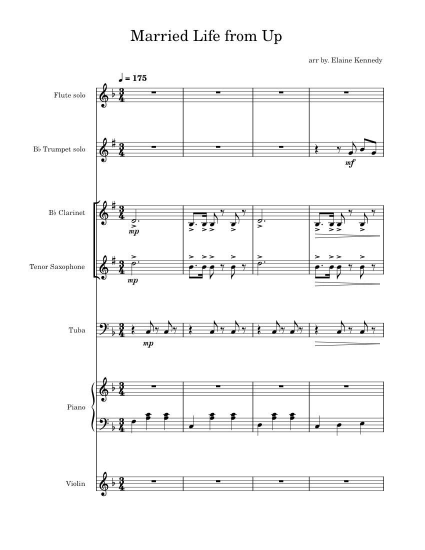 Married Life - Disney Pixar's Up Sheet Music for Piano, Tuba, Flute ...