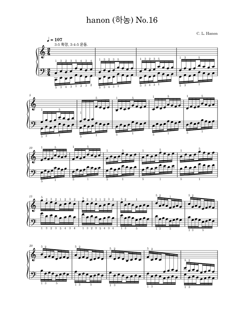 hanon 하농 No.16 Sheet music for Piano (Solo) Easy | Musescore.com