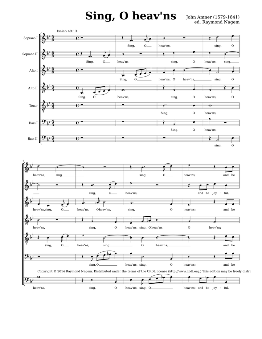 Sing, O heav'ns - John Amner Sheet music for Piano, Soprano, Alto ...