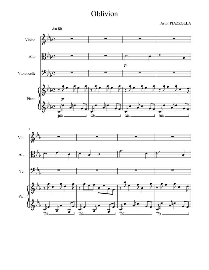 1235921 oblivion astor piazzolla Sheet music for Piano, Violin, Viola ...