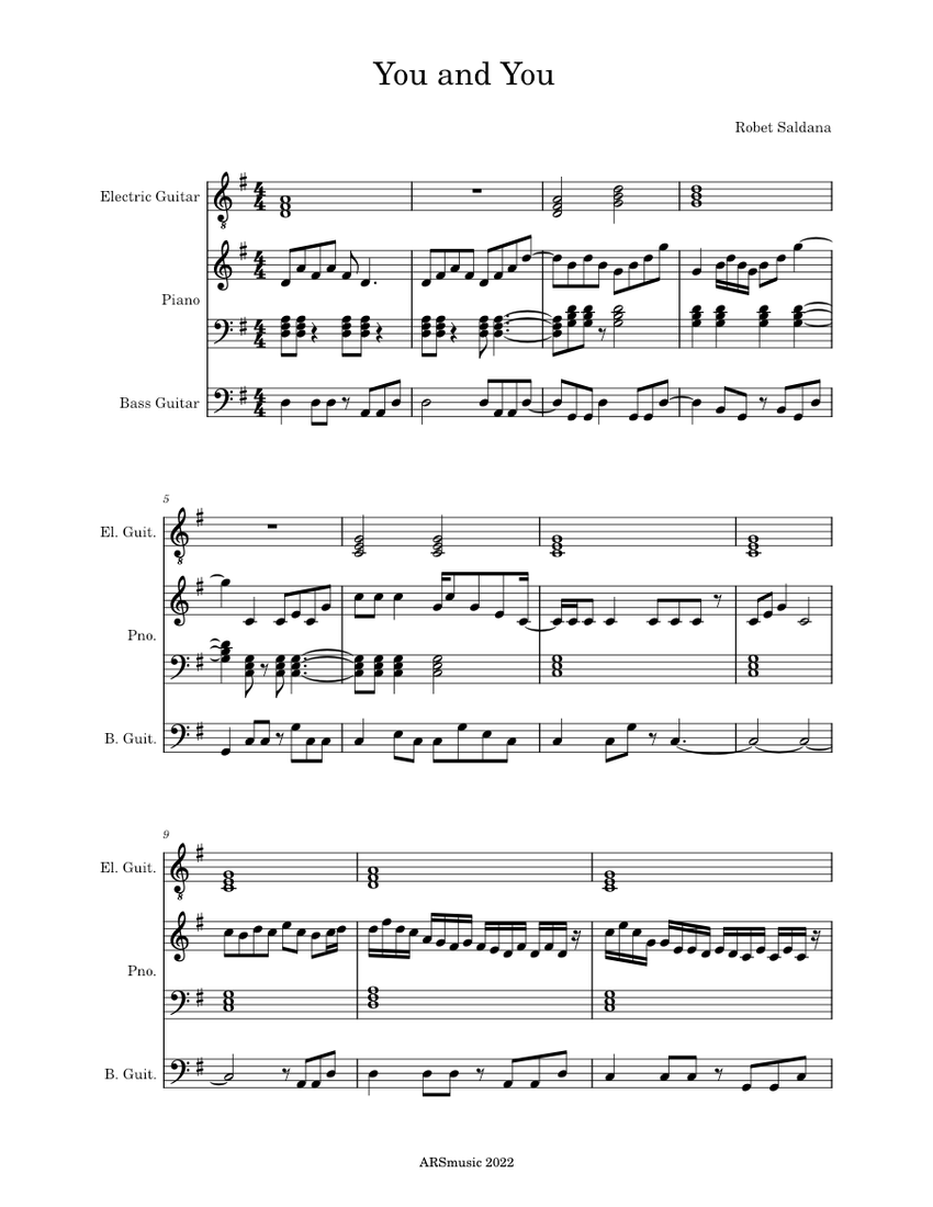 You and you Sheet music for Piano, Guitar, Bass guitar (Mixed Trio ...