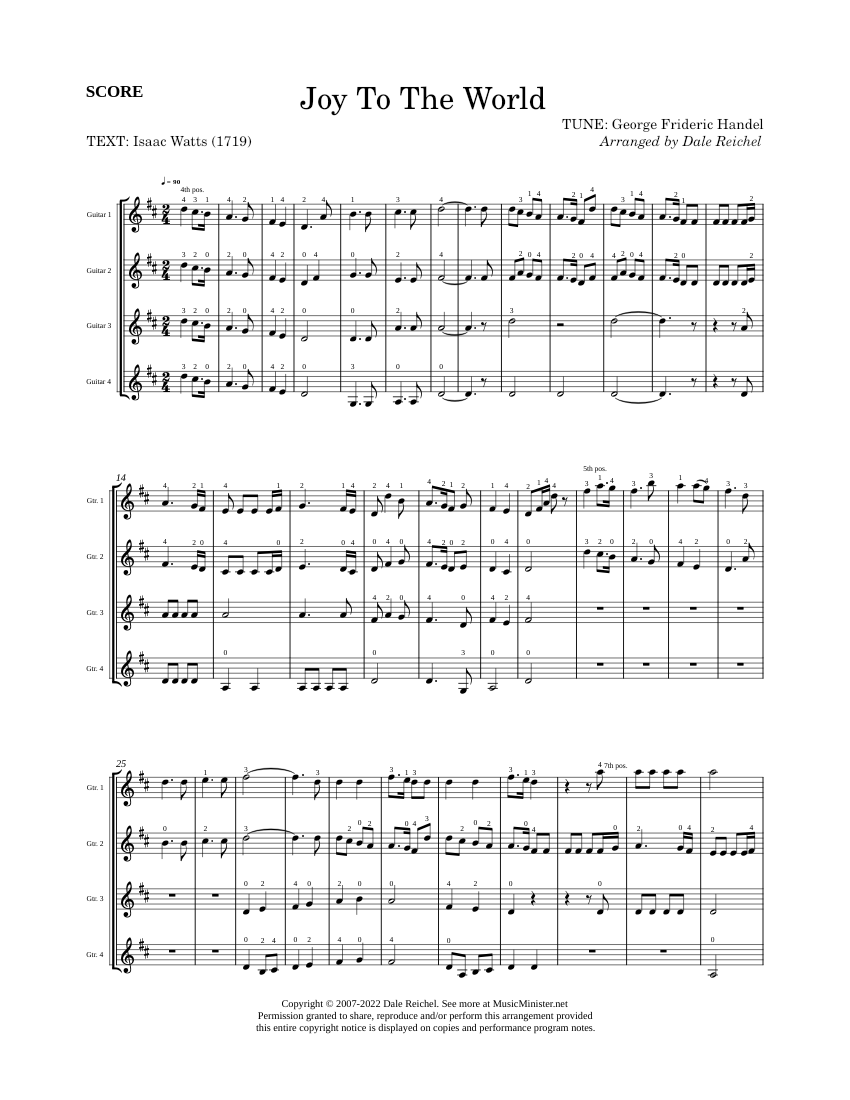 Joy To The World - Guitar Quartet Sheet music for Guitar (Mixed Quartet ...
