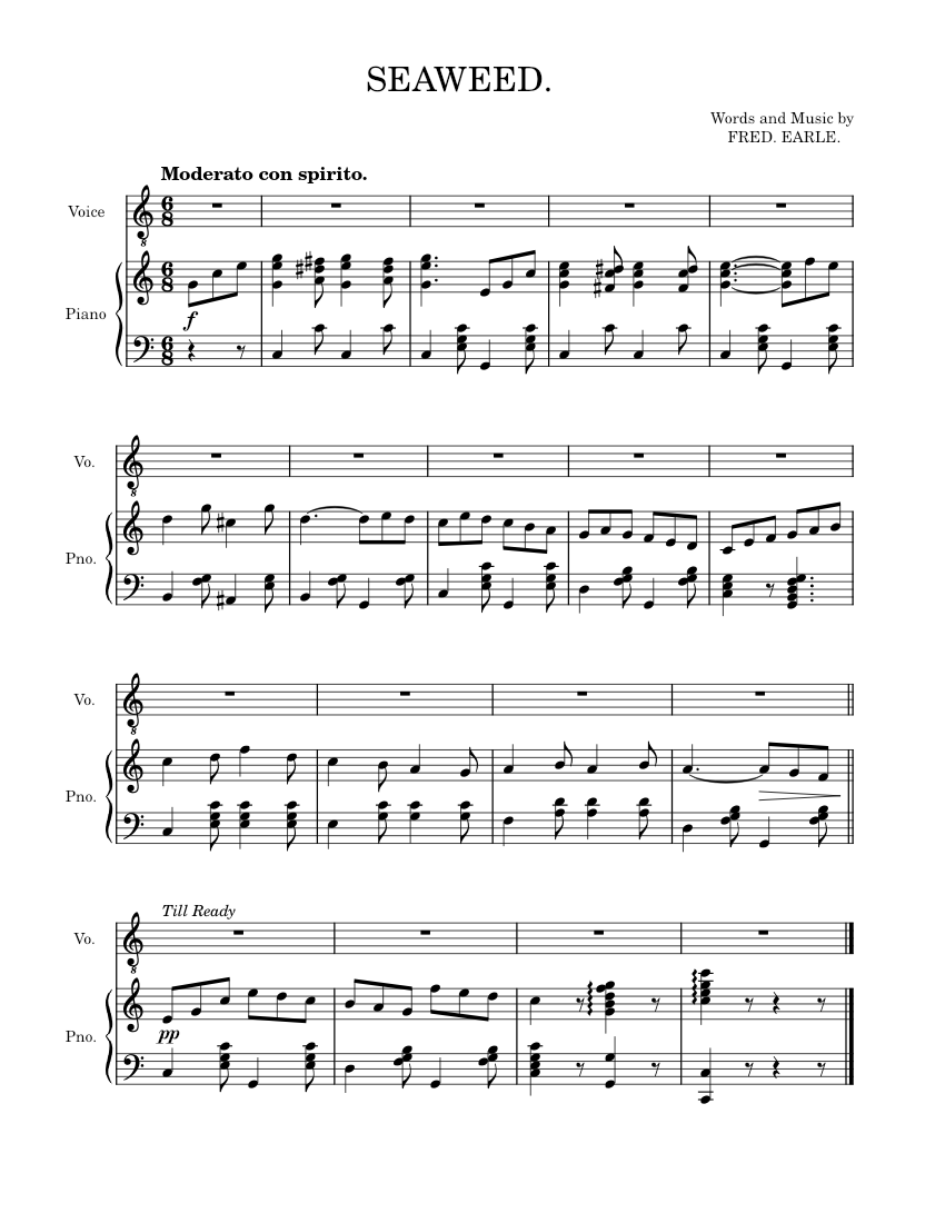 Seaweed – Fred Earle Sheet music for Piano, Vocals (Piano-Voice ...