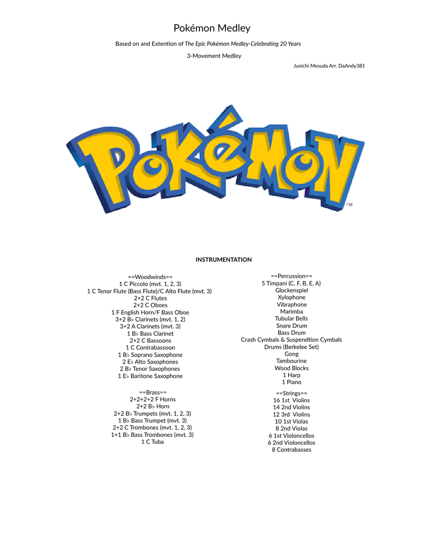 Pokemon Medley Sheet music for Piano, Trombone, Tuba, Tambourine & more ...