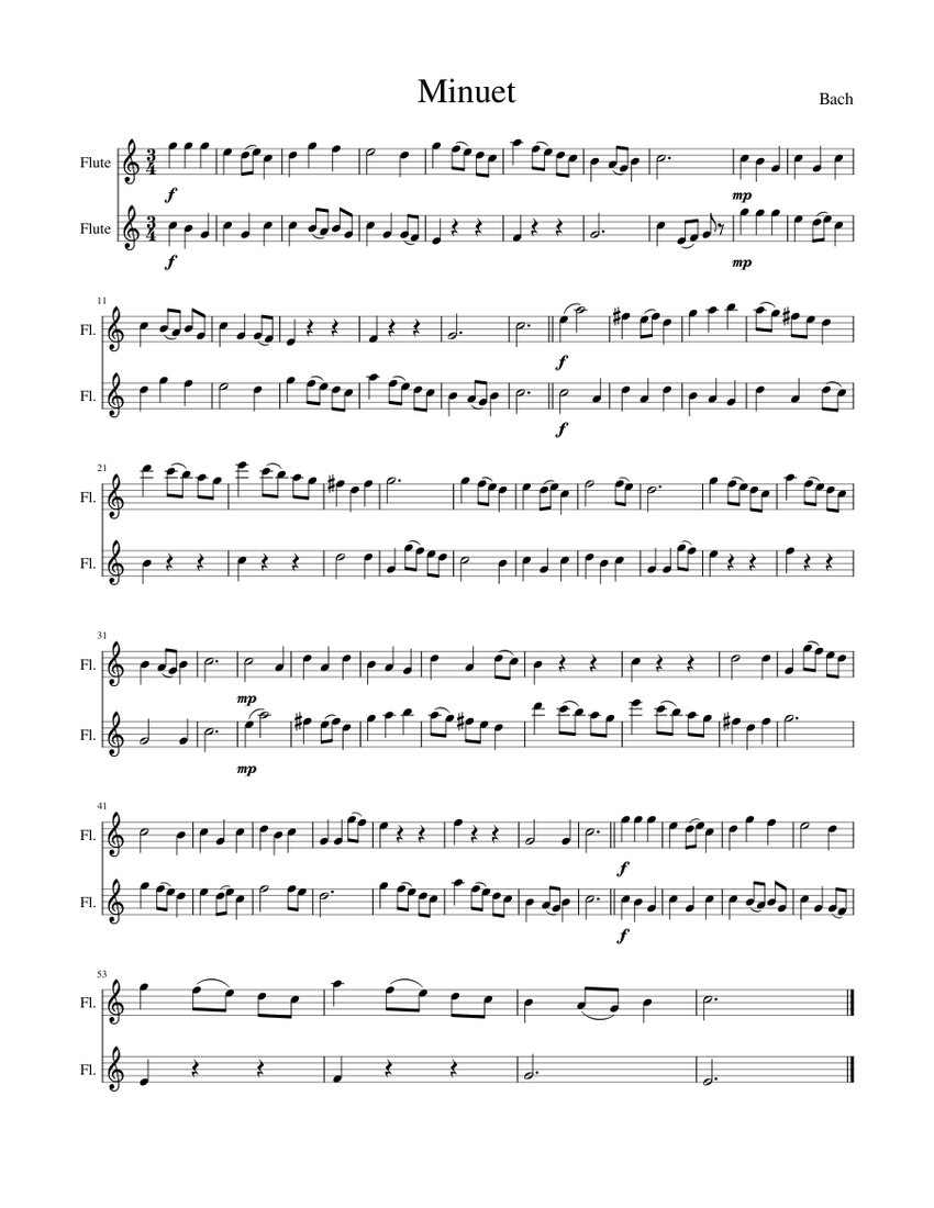 Minuet 1 Duet Sheet Music for Flute (Woodwind Duet) | MuseScore.com
