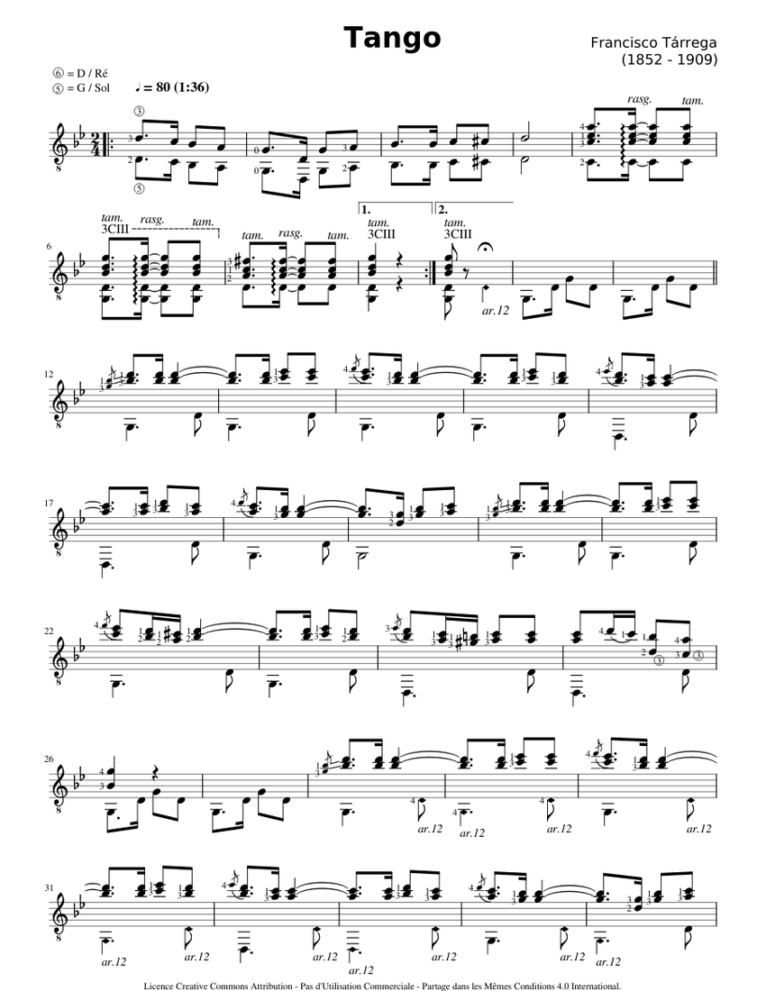 Tango - Francisco Tarrega Sheet Music for Guitar (Solo) | MuseScore.com