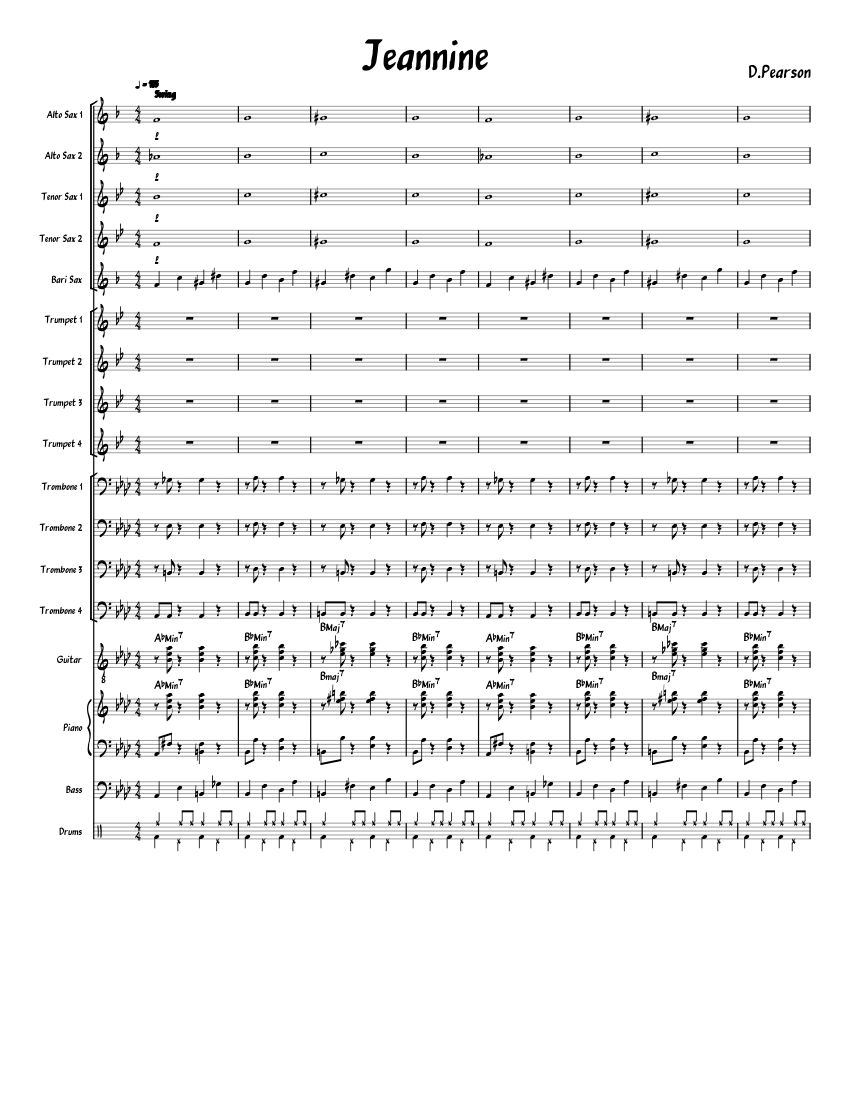 Jeannine Sheet Music with Chords for Piano, Trombone, Saxophone alto ...