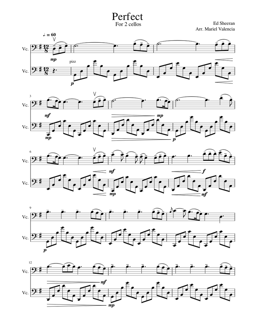 Perfect (easy for 2 cellos) Sheet Music for Cello (String Duet ...