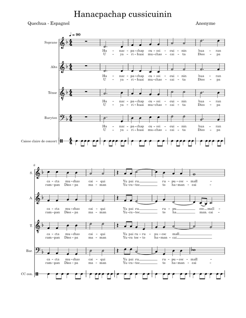 Hanacpachap cussicuinin – Misc Traditional - Quechua Sheet Music for ...