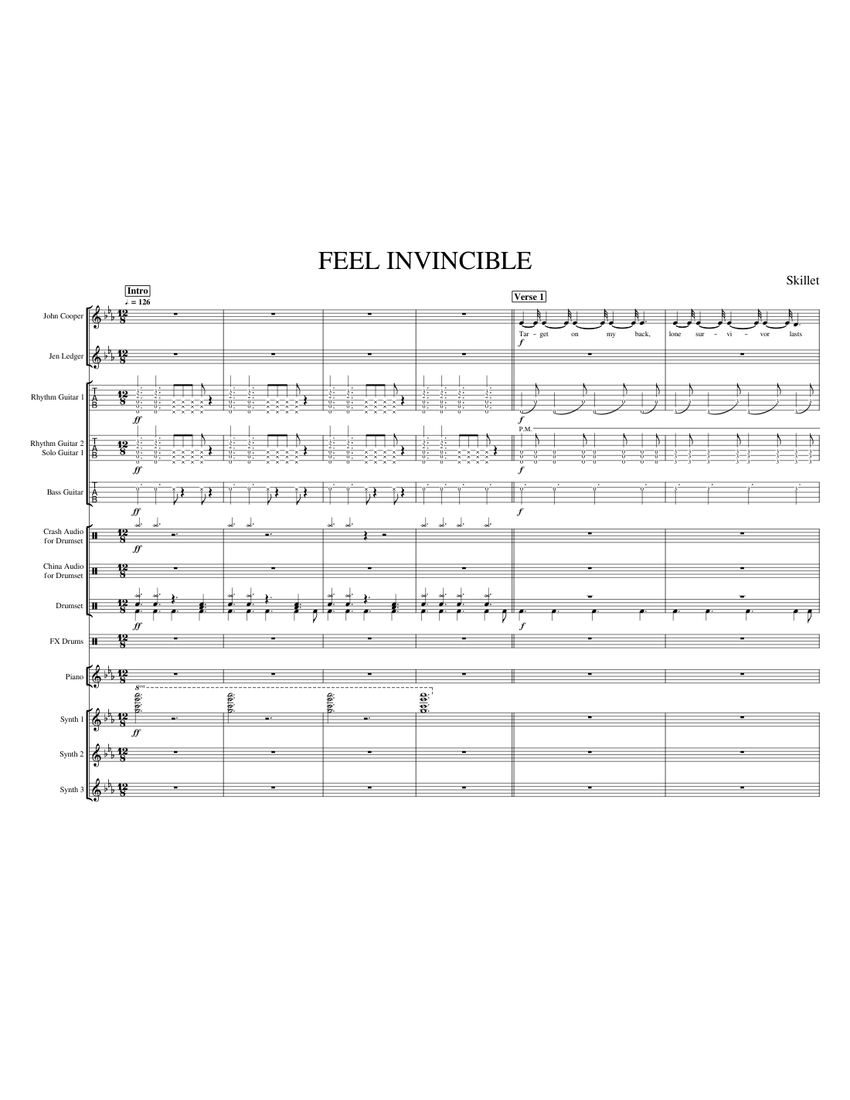 Feel Invincible - Skillet Sheet Music and Tab for Piano, Guitar, Bass ...