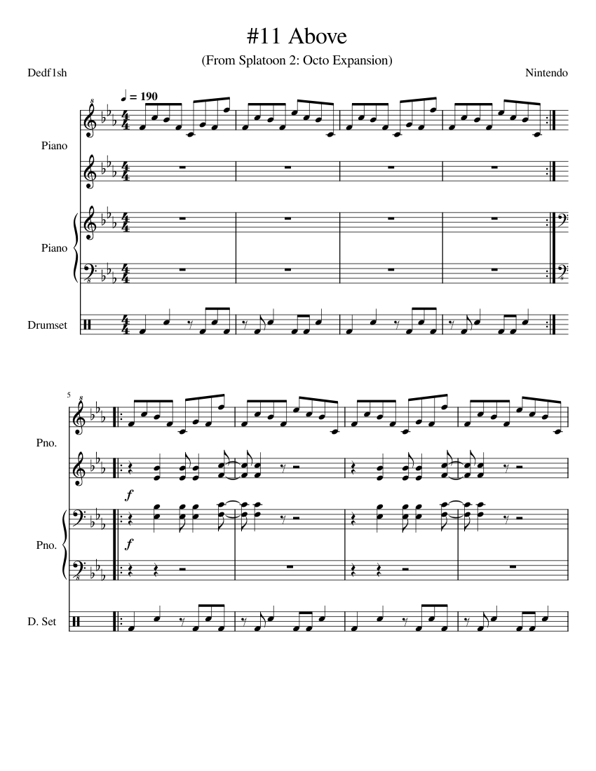 Splatoon 2: Octo Expansion - #11 above Sheet music for Piano, Drum ...