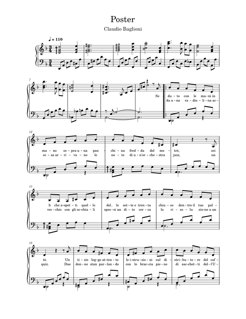 Poster – Claudio Baglioni Sheet Music for Piano (Solo) | MuseScore.com