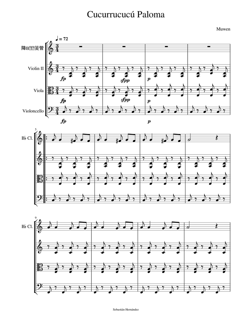 Cucurrucucú Paloma – Tomás Mendez Cucurrucucú Paloma - Clarinet & Piano ...