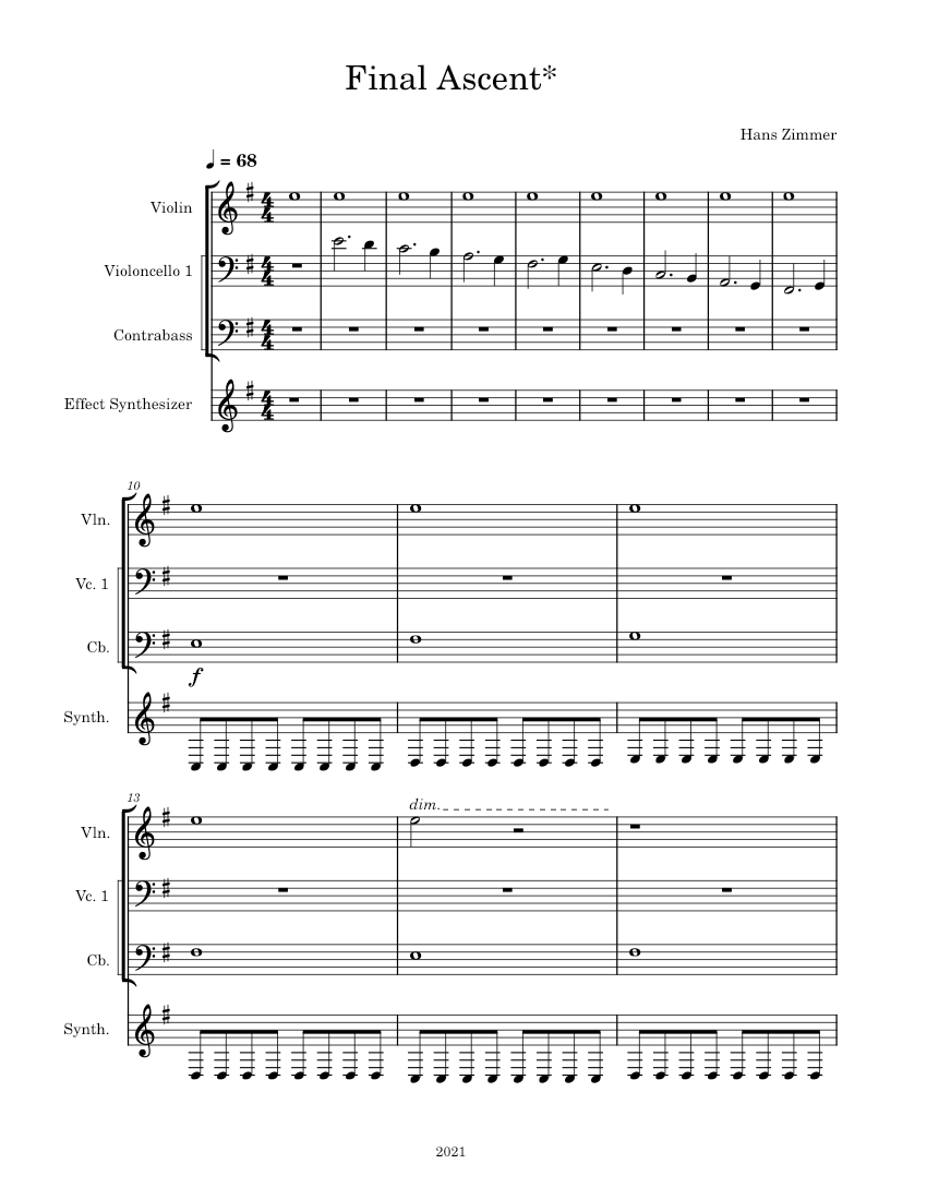 Final Ascent – Hans Zimmer Sheet music for Contrabass, Violin, Cello ...