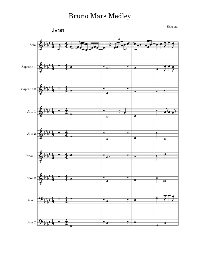 Bruno_Mars_Medley Sheet music for Piano (A Capella) | Musescore.com