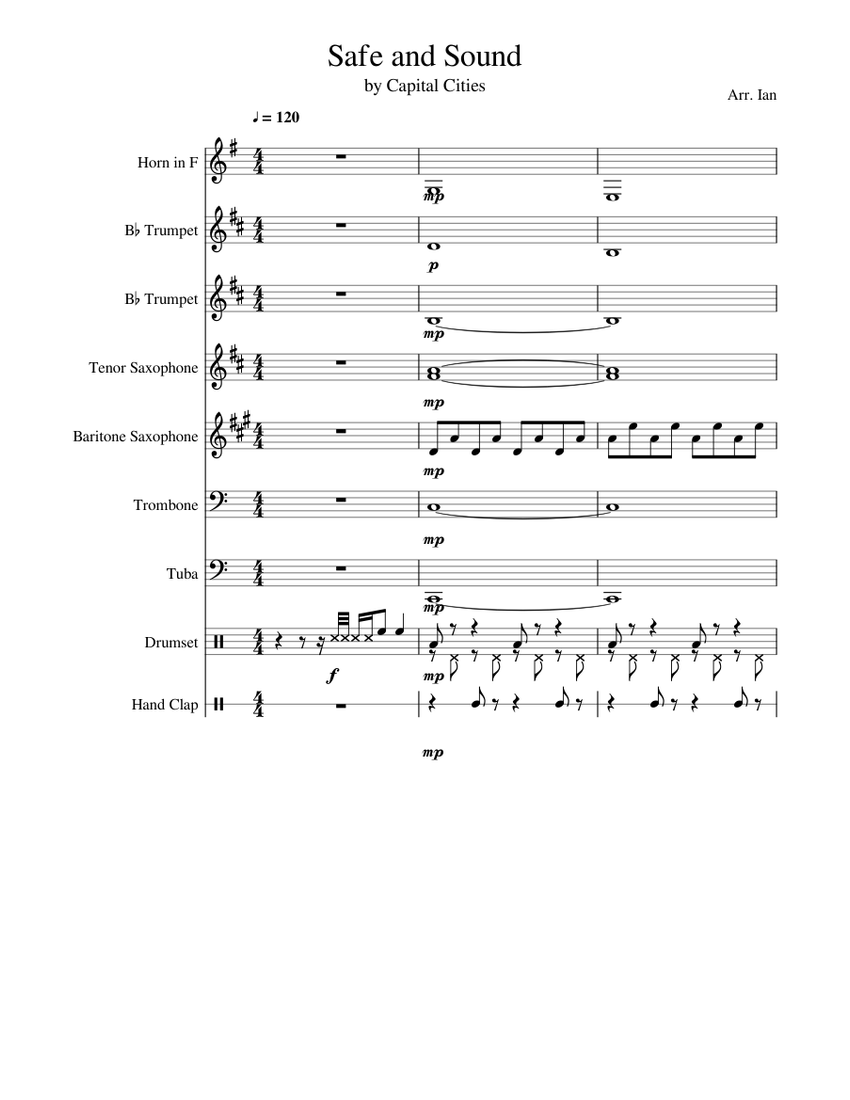Safe and Sound by Capital Cities for Sax, Brass, and Percussion ...