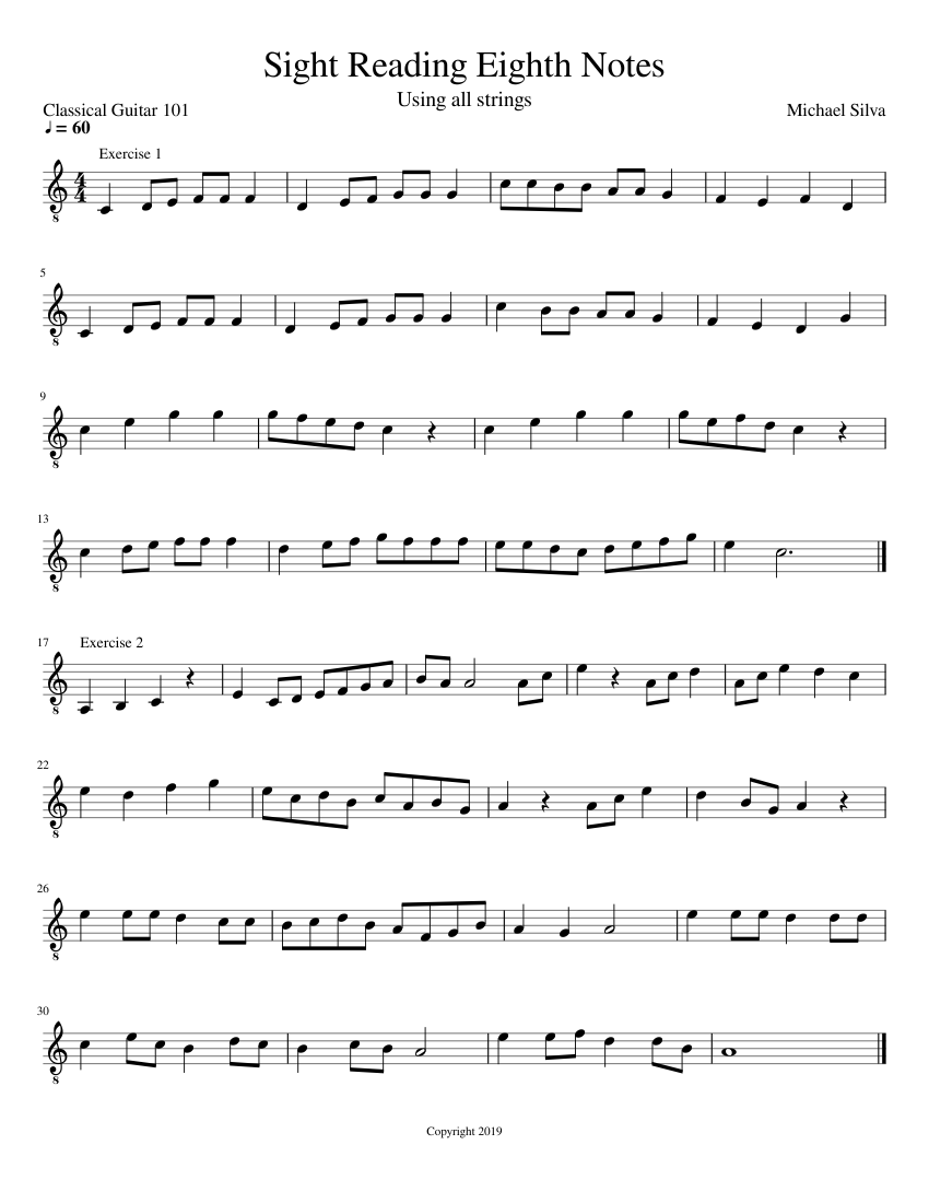 Sight Reading Eighth Notes Sheet Music for Guitar (Solo) | MuseScore.com