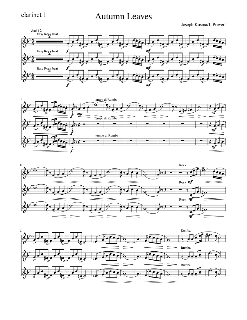 Autumn Leaves Sheet music for Clarinet in b-flat (Mixed Trio ...