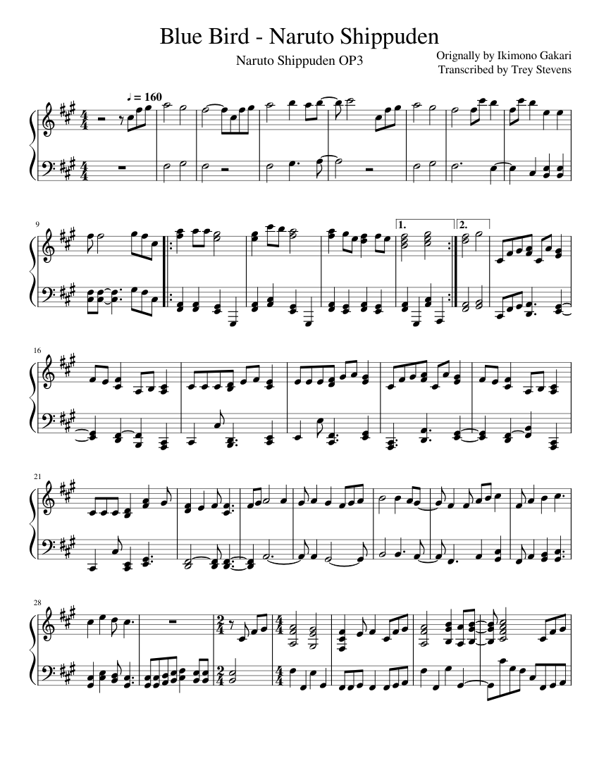 Blue Bird - Naruto Shippuden Sheet Music for Piano (Solo) | MuseScore.com
