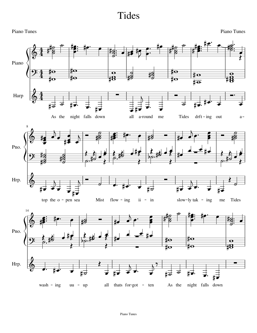 Tides Sheet music for Piano, Harp (Piano-Voice) | Musescore.com
