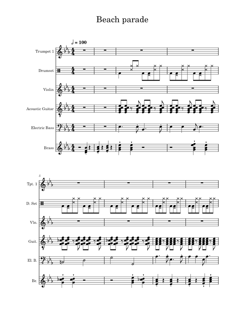 Beach Parade (Vibing fish meme) Sheet Music for Violin, Guitar, Bass ...