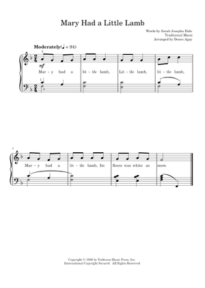 Mary Had a Little Lamb (Color) Sheet Music with Chords for Piano (Solo ...