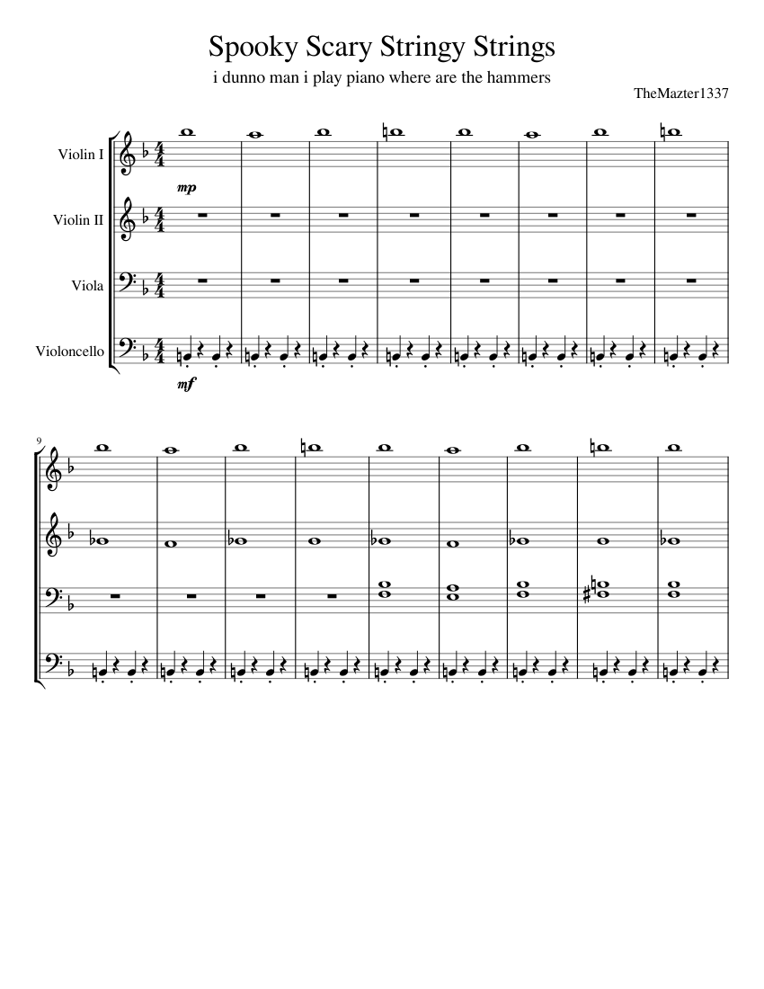 Spooky Scary Stringy Strings Sheet Music for Violin, Viola, Cello ...