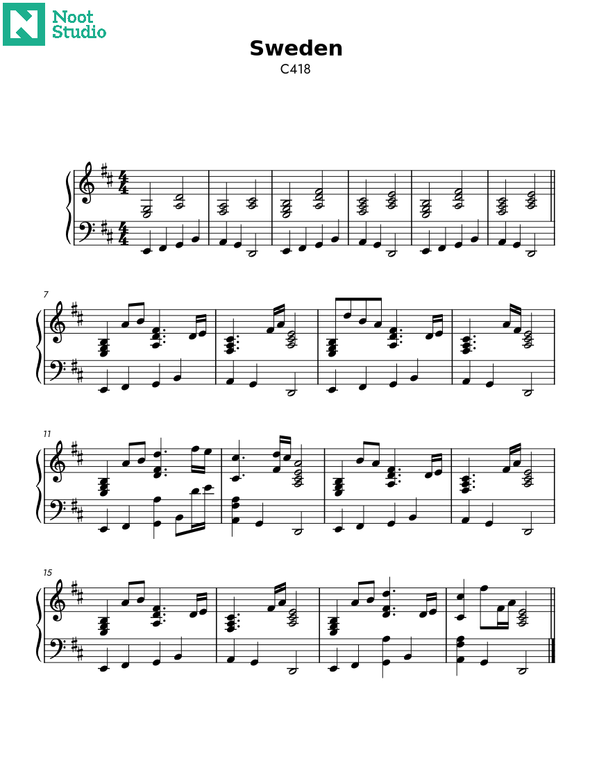 Sweden by C418 Sheet Music for Piano (Solo) Easy | MuseScore.com