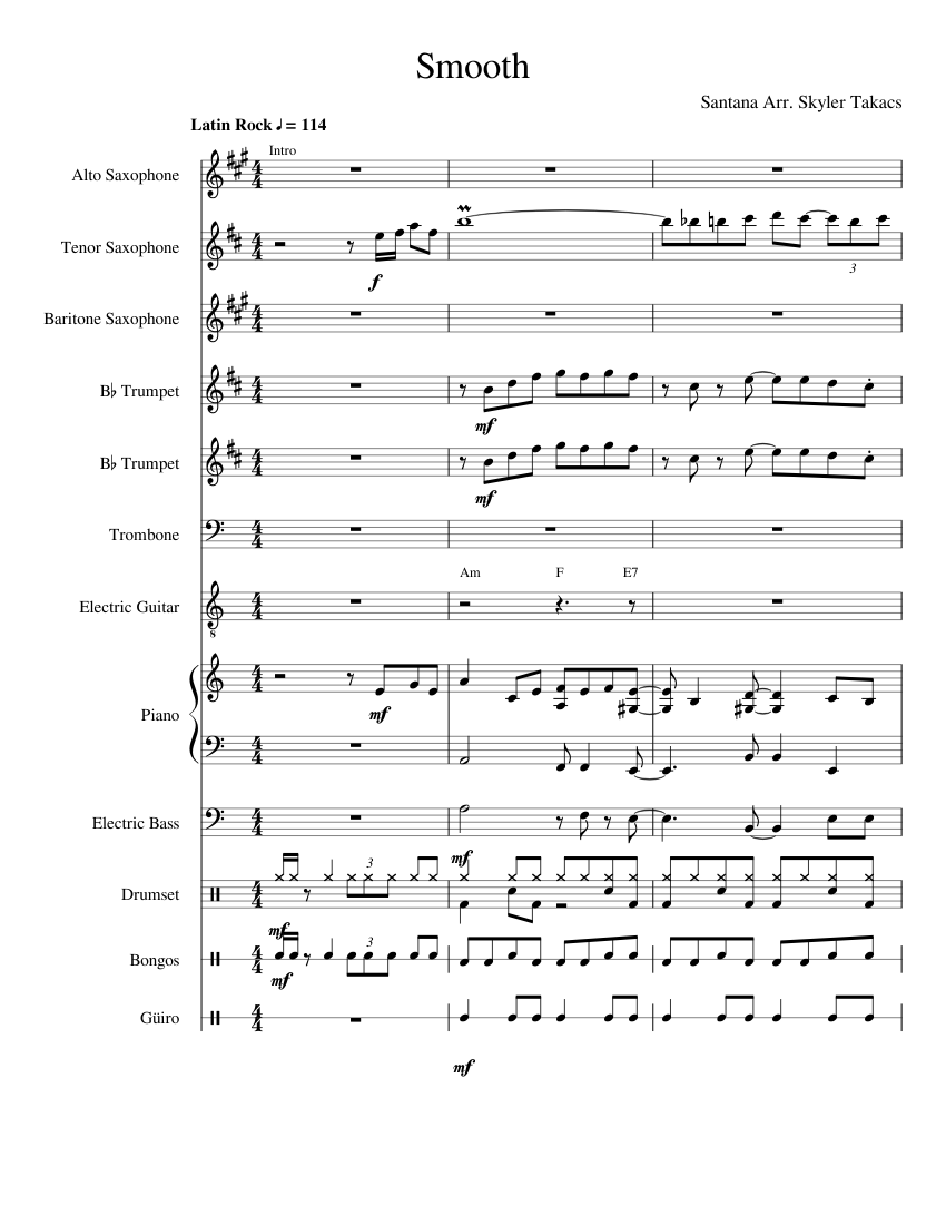 Smooth Sheet music for Piano, Trombone, Saxophone alto, Saxophone tenor ...