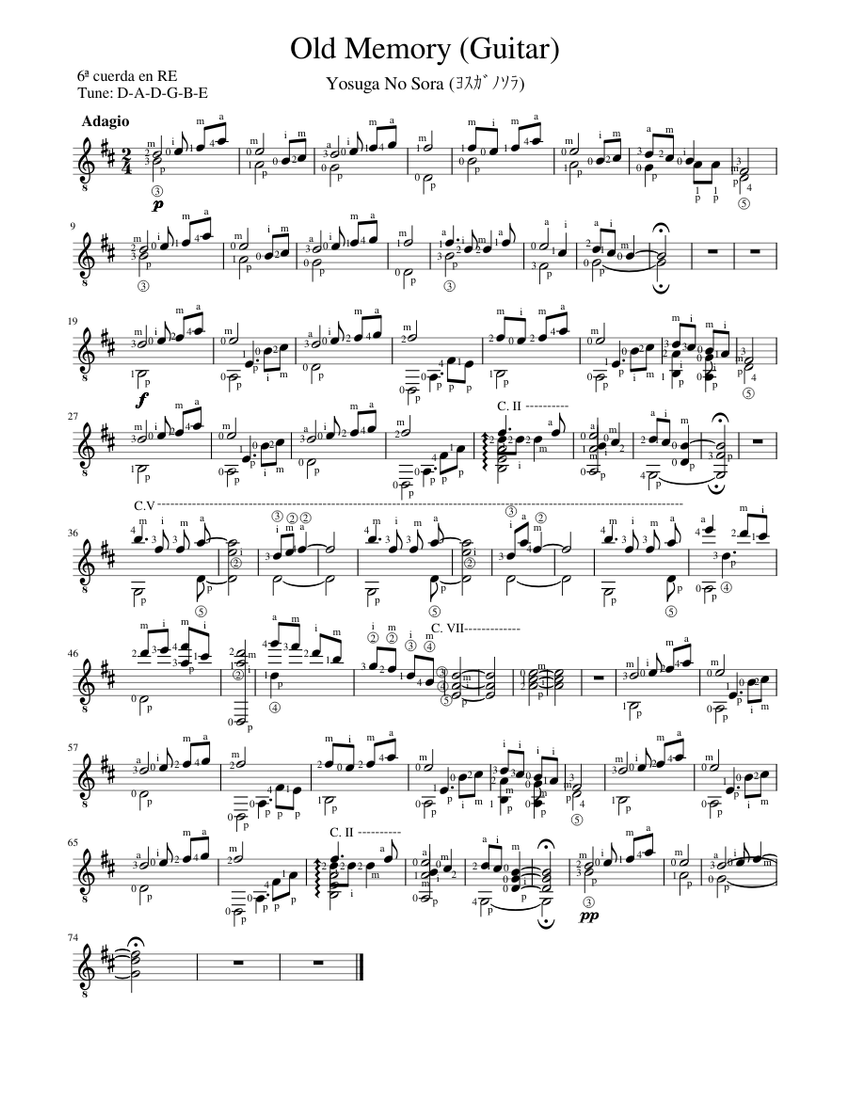 Old Memory Guitar Sheet Music for Guitar (Solo) | MuseScore.com