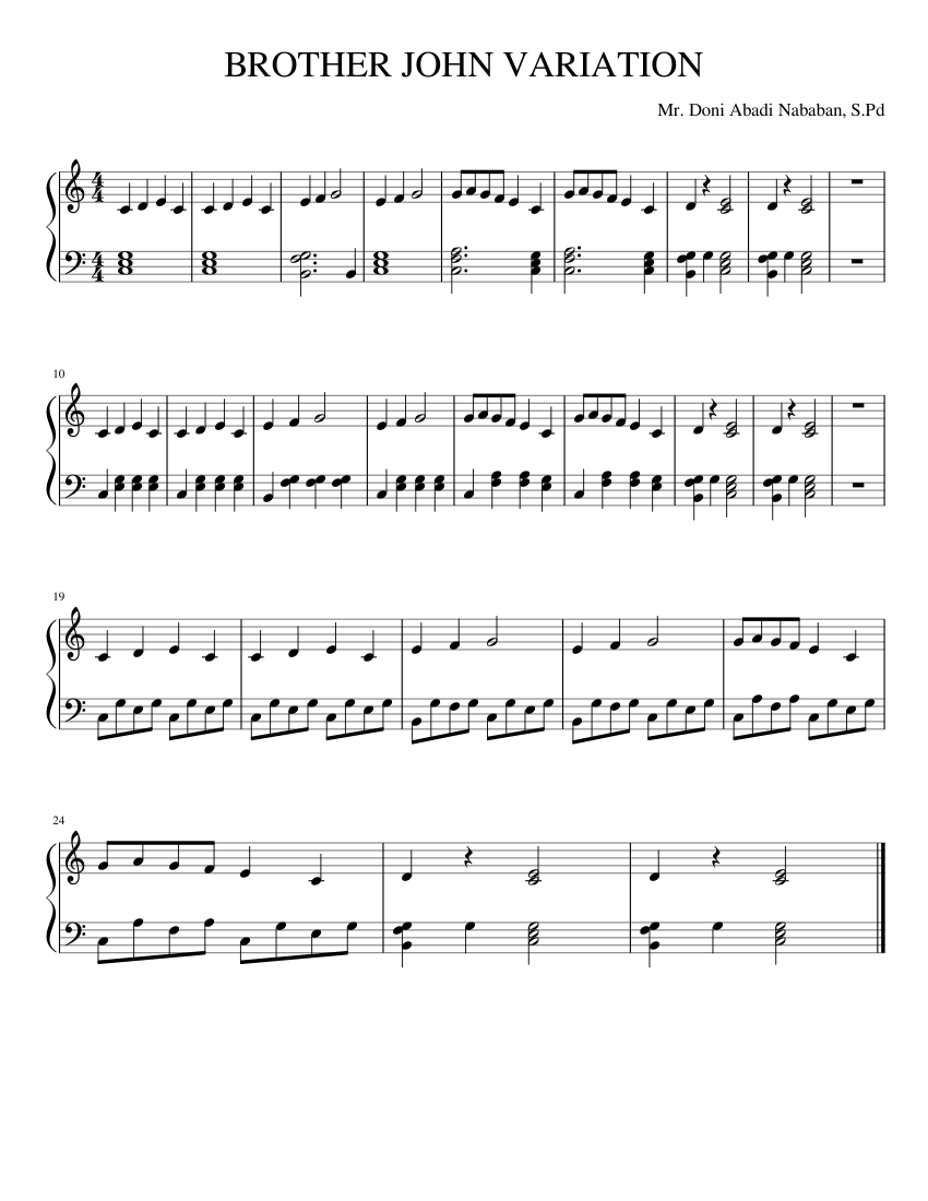 BROTHER JOHN VARIATION Sheet Music for Piano (Solo) easy | MuseScore.com