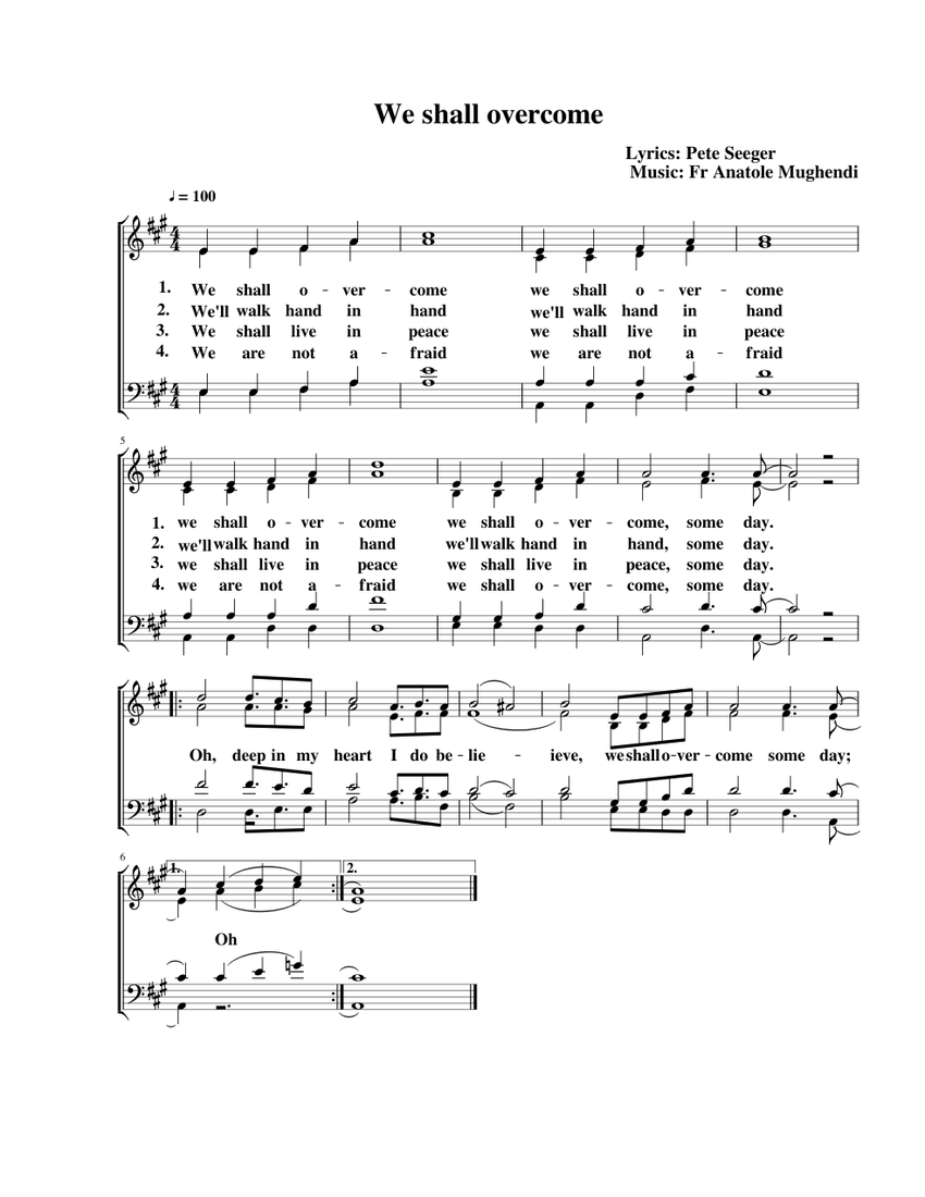 We shall overcome Sheet Music with Chords for Vocals (Choral ...