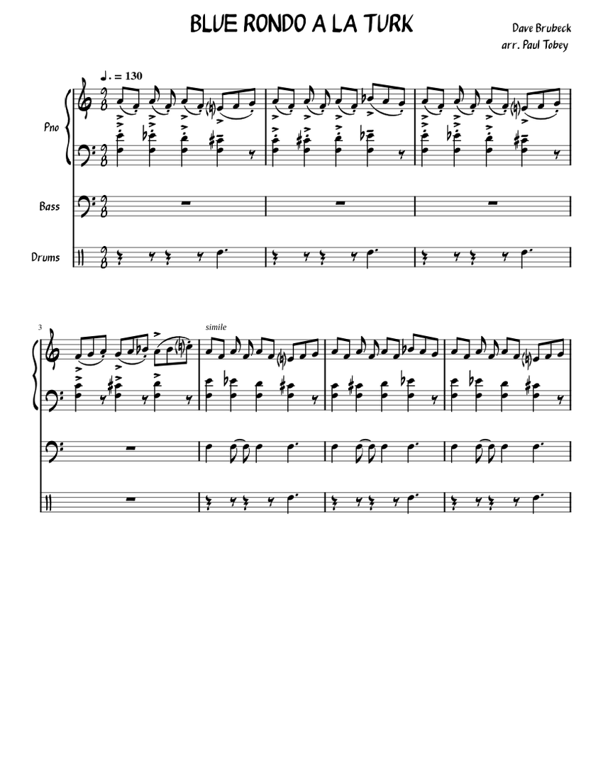 Blue rondo a la turk – The Dave Brubeck Quartet Sheet Music for Piano ...