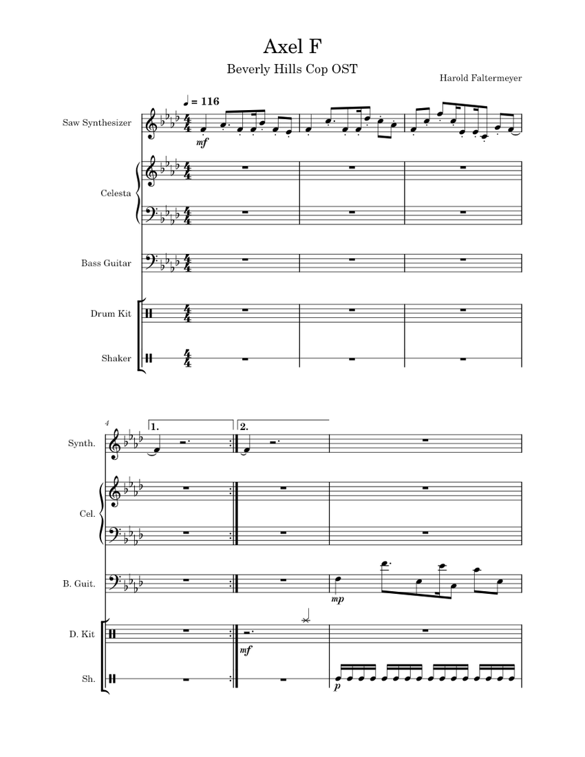 Axel F (Beverly Hills Cop Theme) – Harold Faltermeyer Sheet Music ...