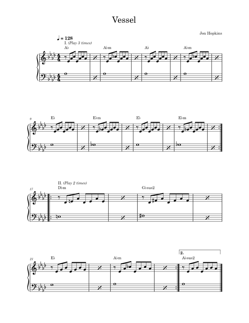 Vessel - Jon Hopkins Sheet Music with Chords for Piano (Solo) easy ...