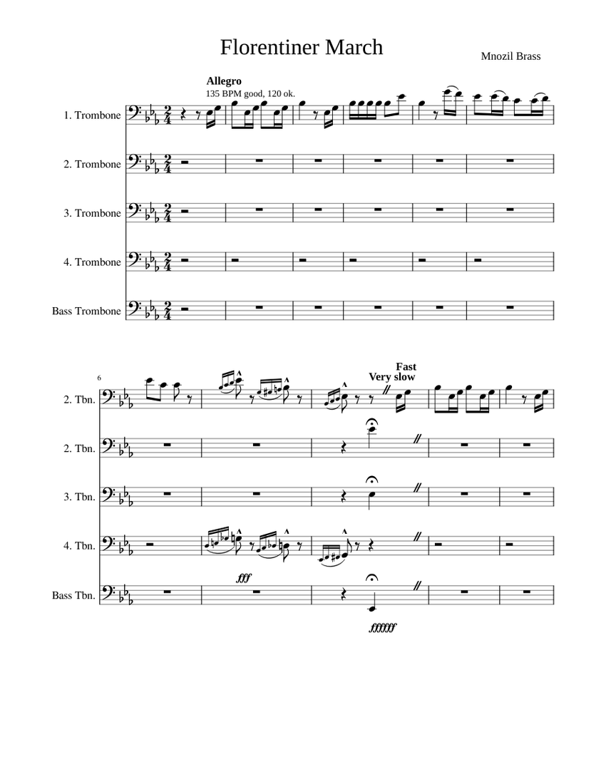 Florentiner March Brass Quintet Sheet Music for Trombone (Mixed Quintet ...
