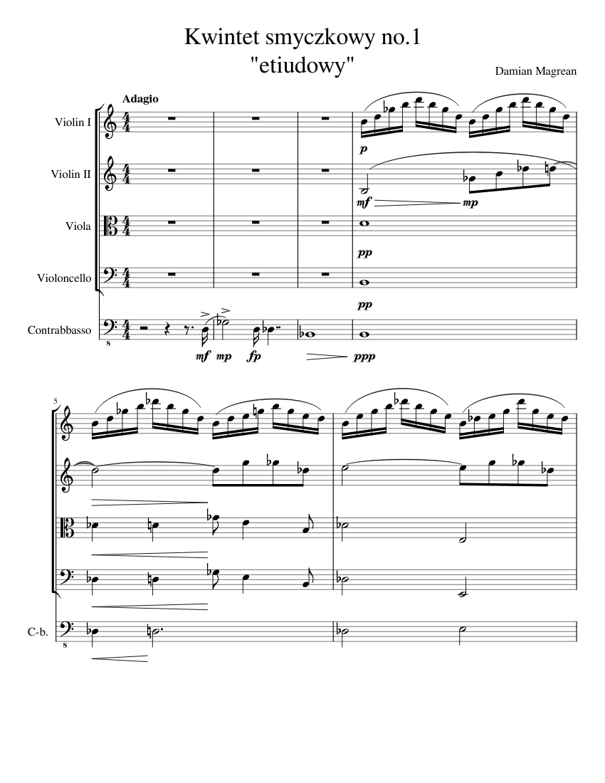 Kwartet smyczkowy no.1 Sheet music for Contrabass, Violin, Viola, Cello ...