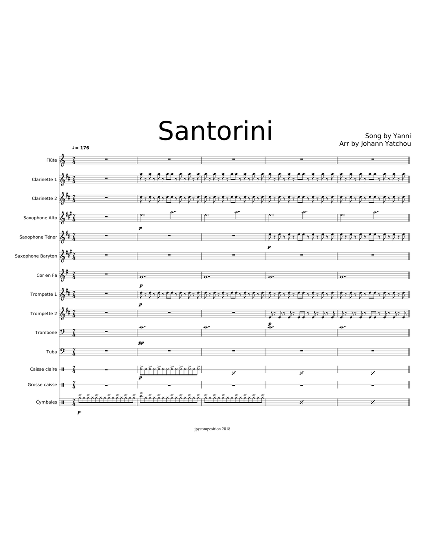 Santorini Sheet Music for Trombone, Tuba, Flute, Clarinet in b-flat ...