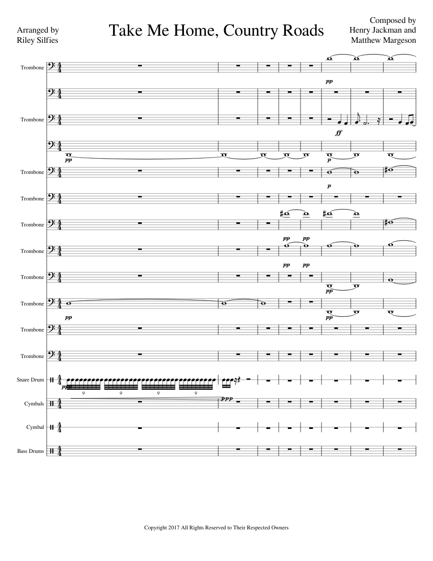 Take Me Home, Country Roads for trombone multitrack Sheet music for ...