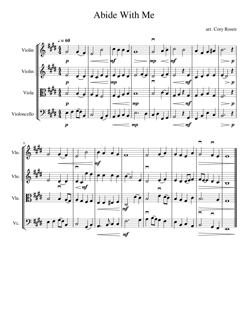 Abide With Me Sheet Music for Violin, Viola, Cello (String Quartet ...