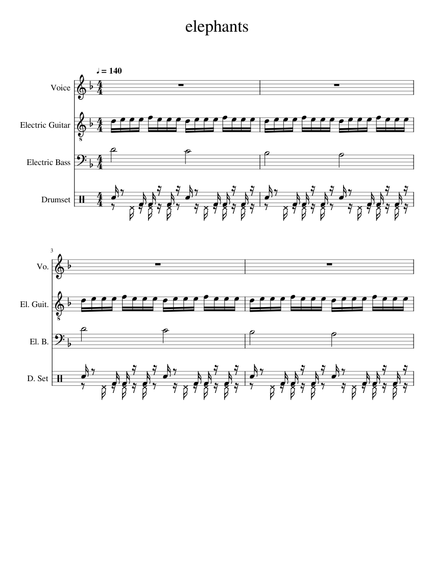 Elephants Sheet music for Vocals, Guitar, Bass guitar, Drum group ...