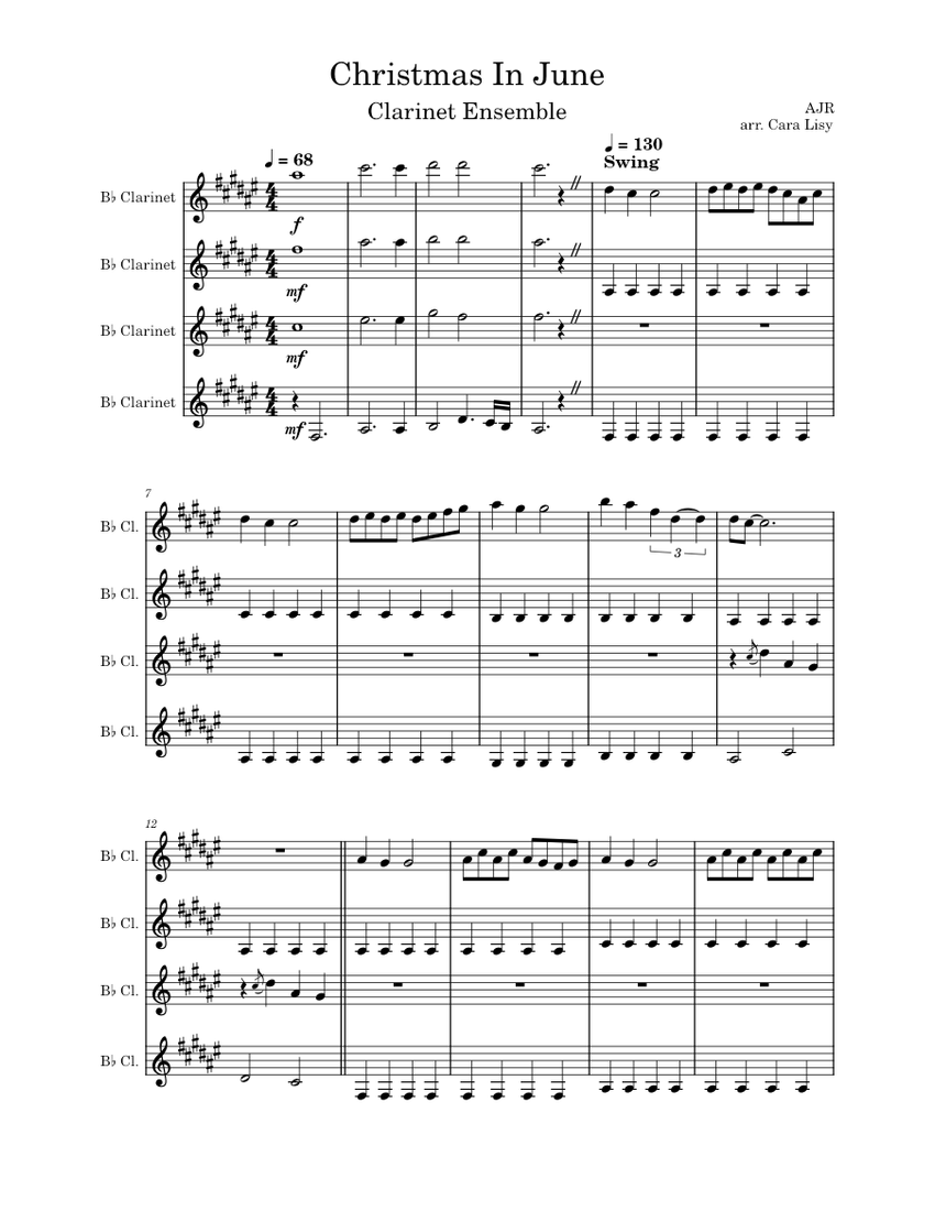 Christmas in June – AJR Sheet music for Clarinet in b-flat (Woodwind ...