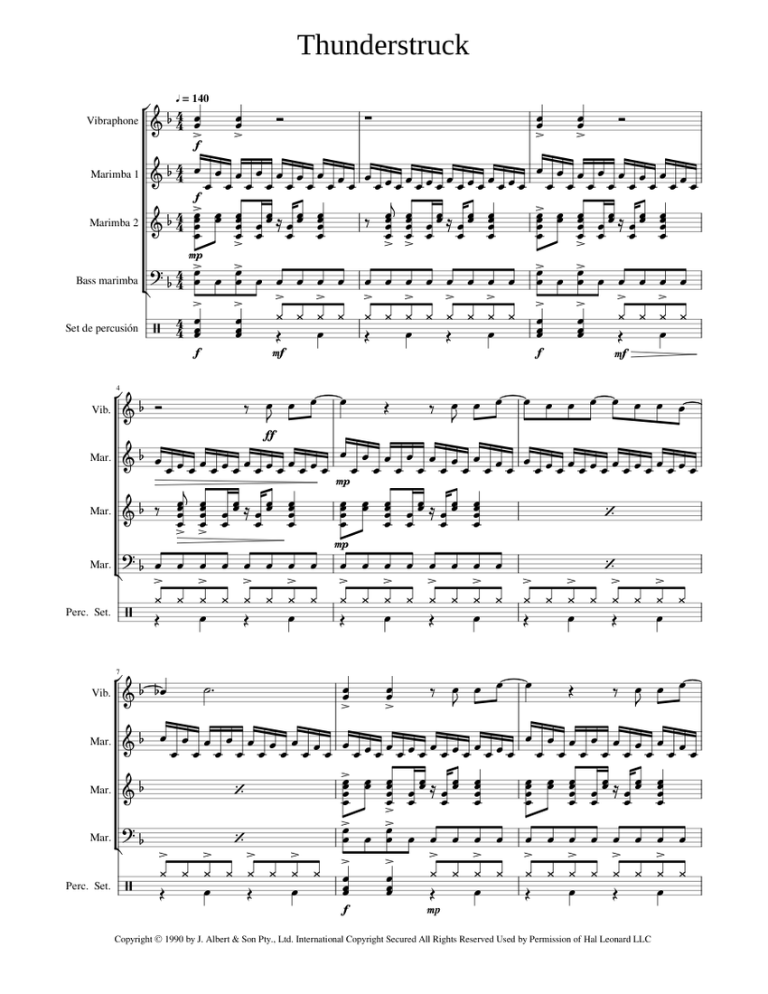 Thunderstruck | AC/DC | Percussion ensemble Sheet music for Vibraphone, Drum group, Marimba ...