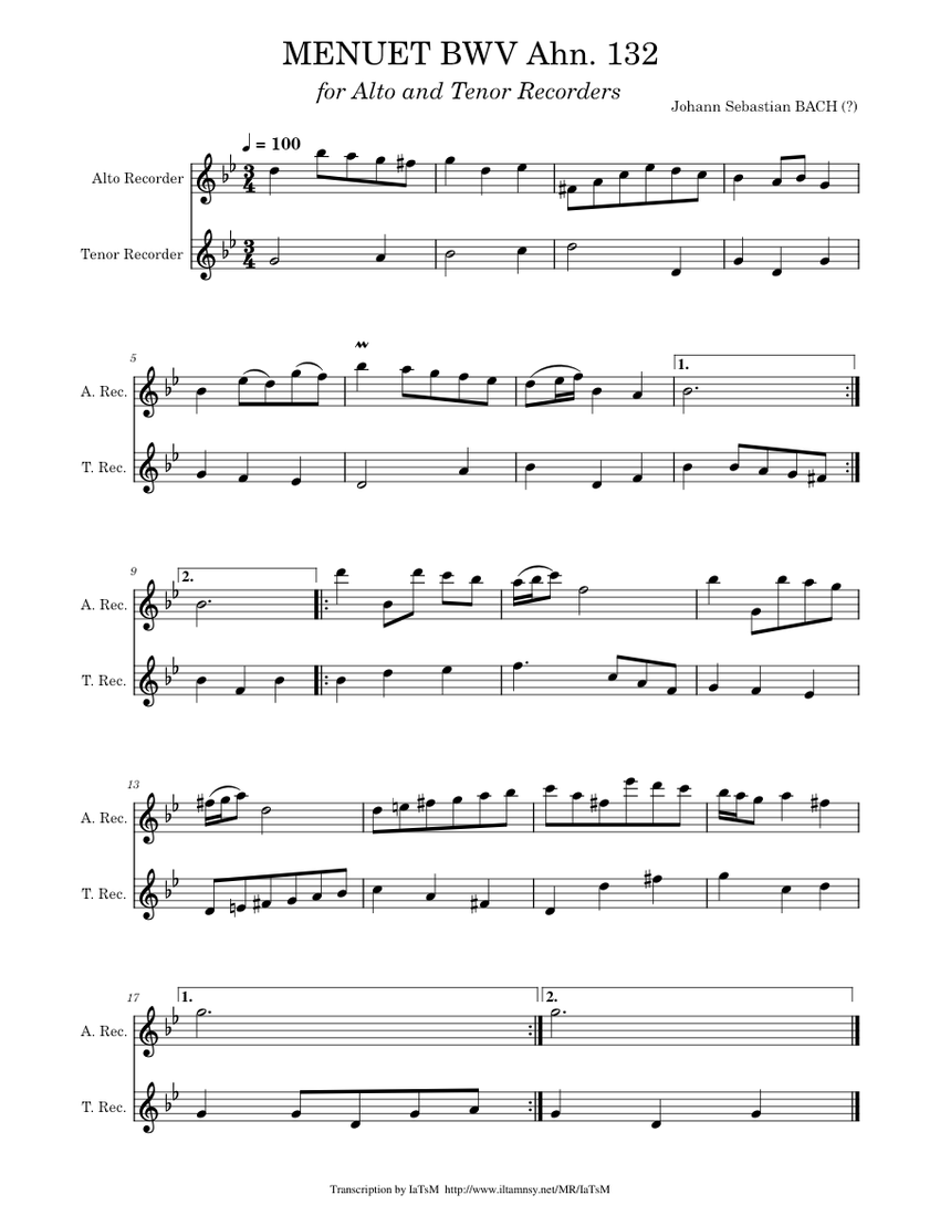 Minuet in D minor (G minor), BWV Anh.132 – Johann Sebastian Bach Sheet ...