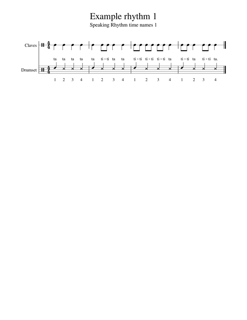 Example rhythm 1 Sheet music for Drum group, Claves (Percussion Duet ...